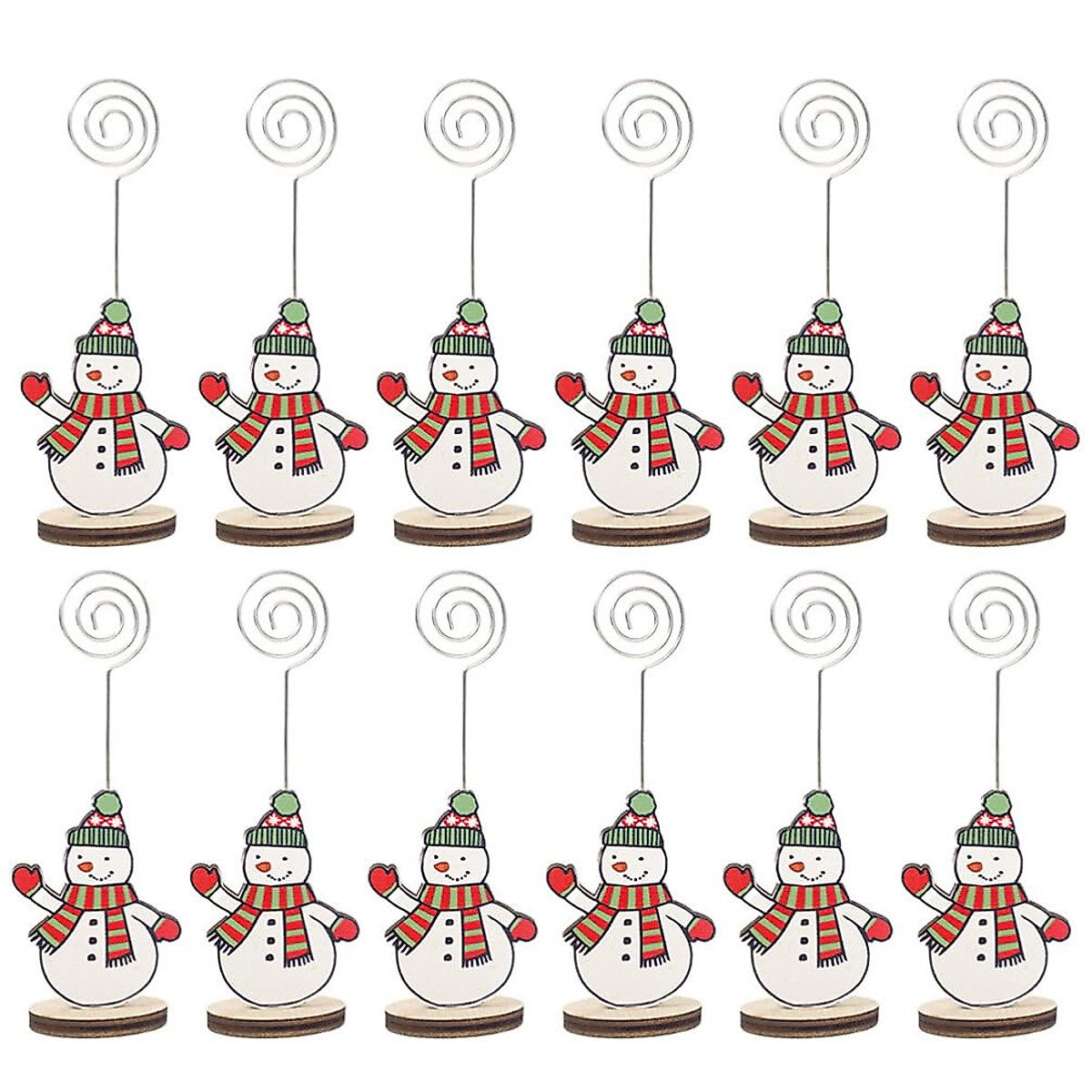 PRETYZOOM 12pcs Christmas Place Card Holder Wire Santa Snowman Photo Stands Table Number Cards Memo Note Clips for Holiday Party Decorations