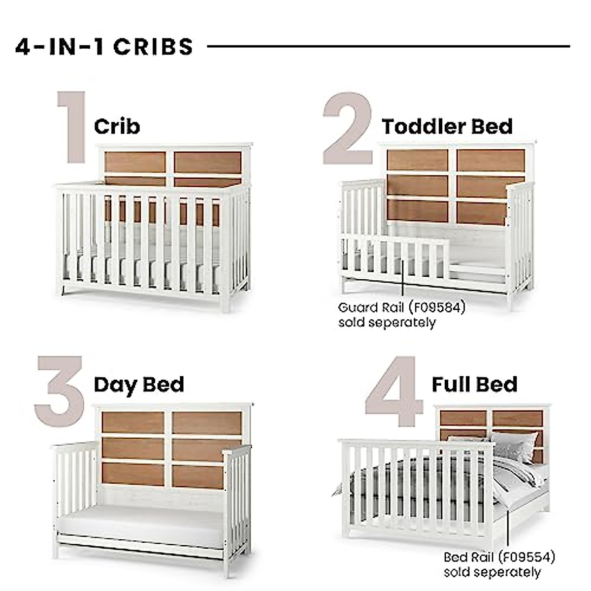 Child Craft Ocean Grove 4-in-1 Convertible Crib, Converts from Crib to Toddler Bed, Day Bed and Full Bed