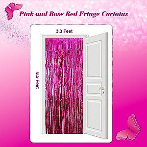 4 Pack 3.3×6.5 ft Pink and Rose Red Metallic Tinsel Foil Fringe Curtains Photo Booth Backdrop Decor Streamers Fringe Backdrop for Birthday Wedding Engagement Baby Shower Holiday Party Decorations