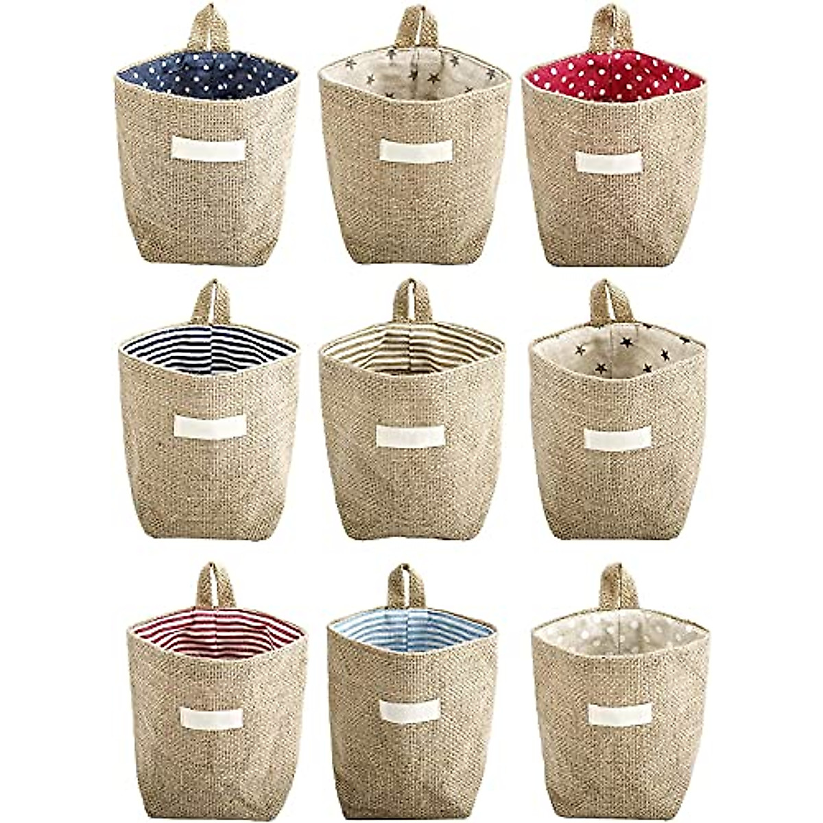 HYDDNice 9PCS Wall Hanging Storage Bags Mini Cotton Linen Storage Basket Foldable Organizer Box Decorative Hanging Bag