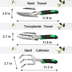 Garden Tool Set, Gardening Trowels Garden Shovels and Hand Rake Cultivator 3 Piece Gardening Gifts Heavy Duty Outdoor Tools with Non-Slip Handle, Gardening Tools for Planting Digging