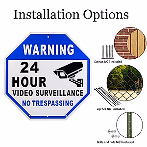 Kichwit Video Surveillance Sign No Trespassing Reflective Metal Sign, Aluminum Yard Sign with Stakes, 11.8" x 11.8"