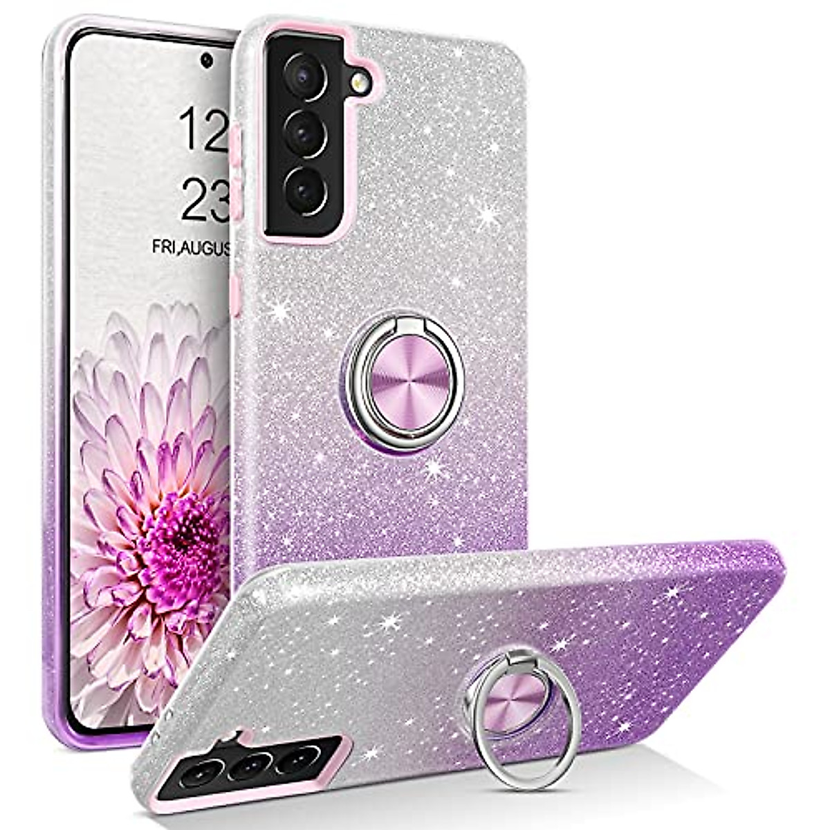 BENTOBEN Samsung Galaxy S21 Plus Case 6.7", Sparkly Glitter Slim Phone Case with 360° Ring Holder Kickstand Car Mount Supported Dual Layer Protective Cover for Samsung Galaxy S21+ Plus 5G 2021, Purple