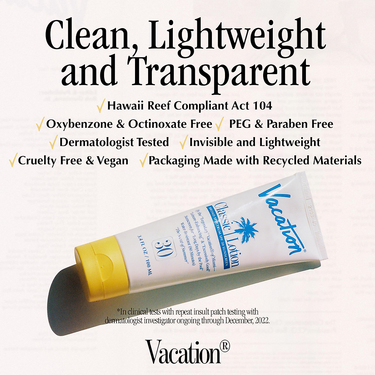 Vacation Classic Sunscreen Lotion SPF 30 + Air Freshener Bundle, Water Resistant Broad Spectrum Sunscreen Sun Block, Vegan Sun Tanning Lotion, Body Lotion with SPF, SPF 30 Sunscreen, 3.4 Fl. Oz.