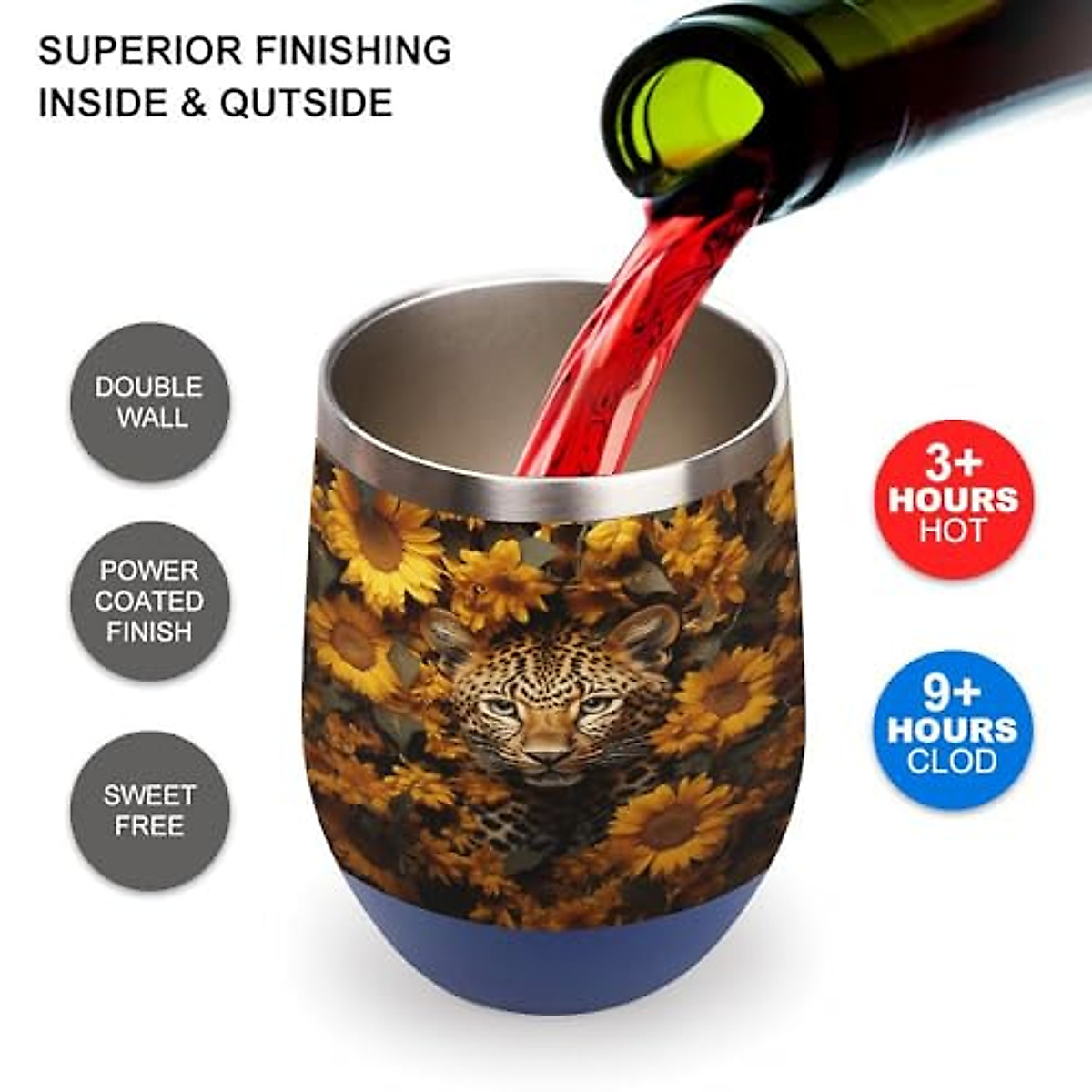 WYUSPGK 304 Stainless Steel Insulated Cup, Leopard And Sunflower Print Smooth Rim, Durable & Reusable - Perfect for Office, Home, And Travel