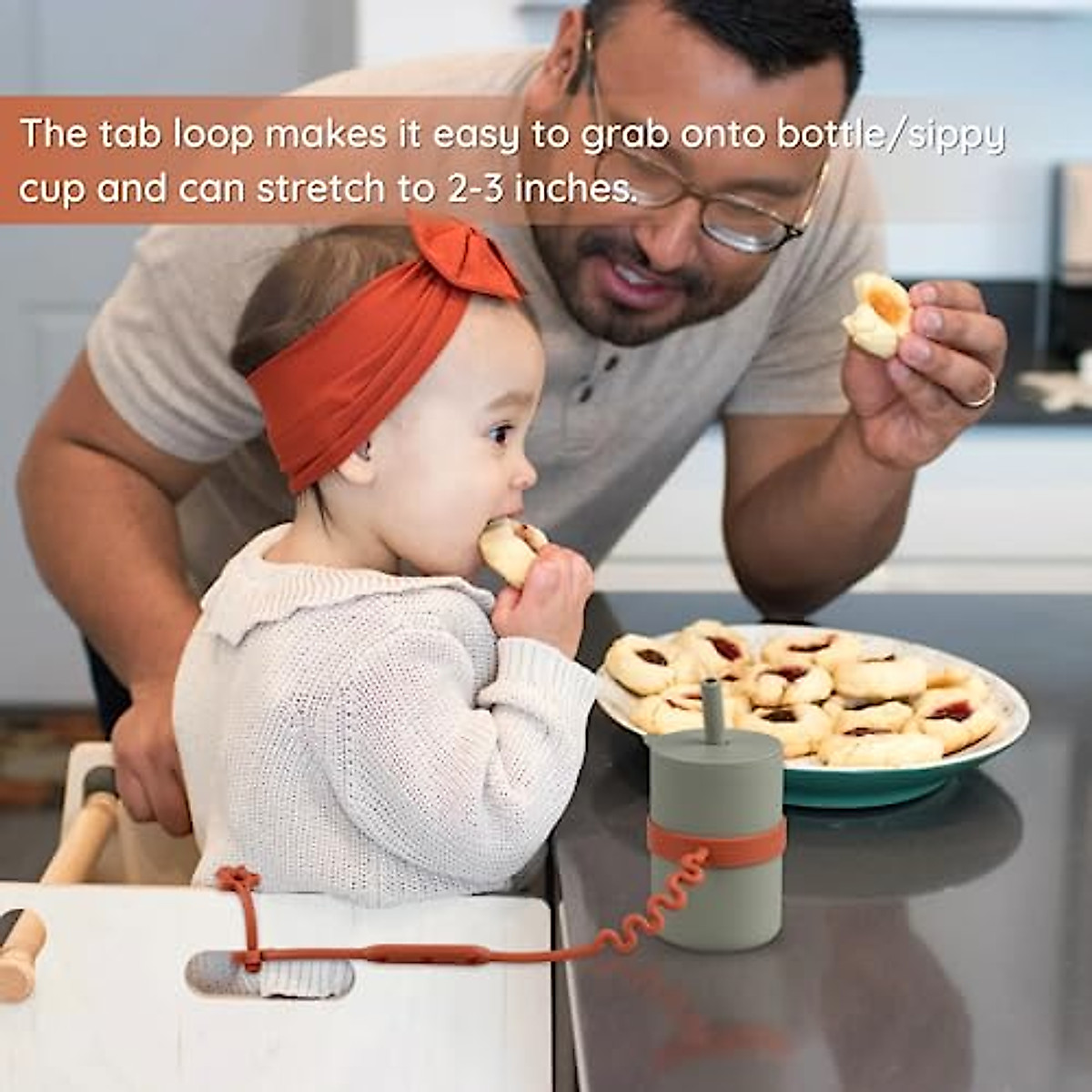 Toy Safety Straps, 4 Pack Silicone Sippy Cup Straps, Sippy Cup Leash for Baby, Keep Bottles and Sippy Cups Close at Hand and Off The Ground or Floor (4PACK, Sage/Ether/Blush/Muted)