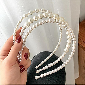 Aoxmas 3pcs White Faux Pearl Hairbands Bridal Hair Hoop Wedding Hair Accessories Pearl Headbands for Women Girls