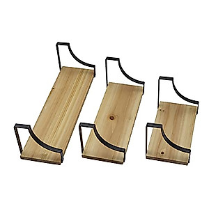 MELANNCO Floating Wall, Wood and Curve Metal Shelves, for Bedroom, Living Room, Kitchen, Nursery, Set of 3, Natural