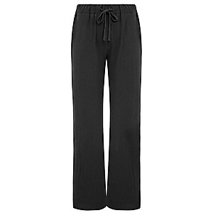 loveimgs Women's Casual Wide Leg Elastic Waist Loose Lightweight Summer Linen Beach Pants Drawstring (Black, XL)