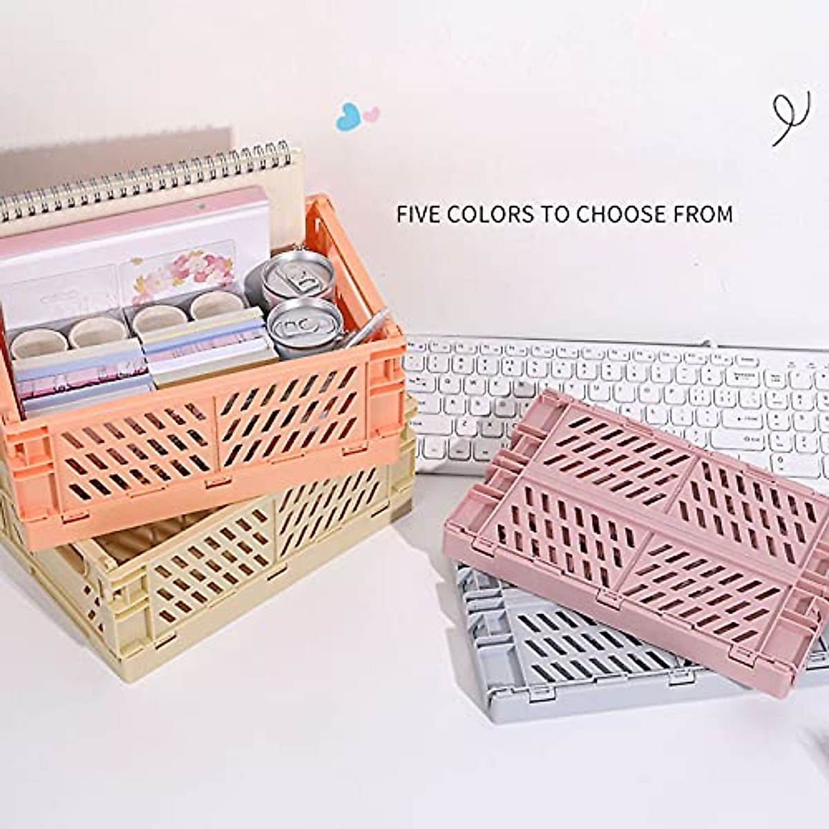 Collapsible Plastic Storage Bins, Collapsible Utility Bin Organization and Storage, Stackable Storage Bins Utility Folding Basket, Home Crate Box for for Home & Garage Organization (L, Pink)