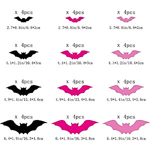 Pargleev Bat Wall Stickers: Halloween Party Decorations Indoor & Outdoor - 48 pcs Reusable PVC 3D Black Pink Bats for Halloween, Eve Party, Ghost Festival Decor