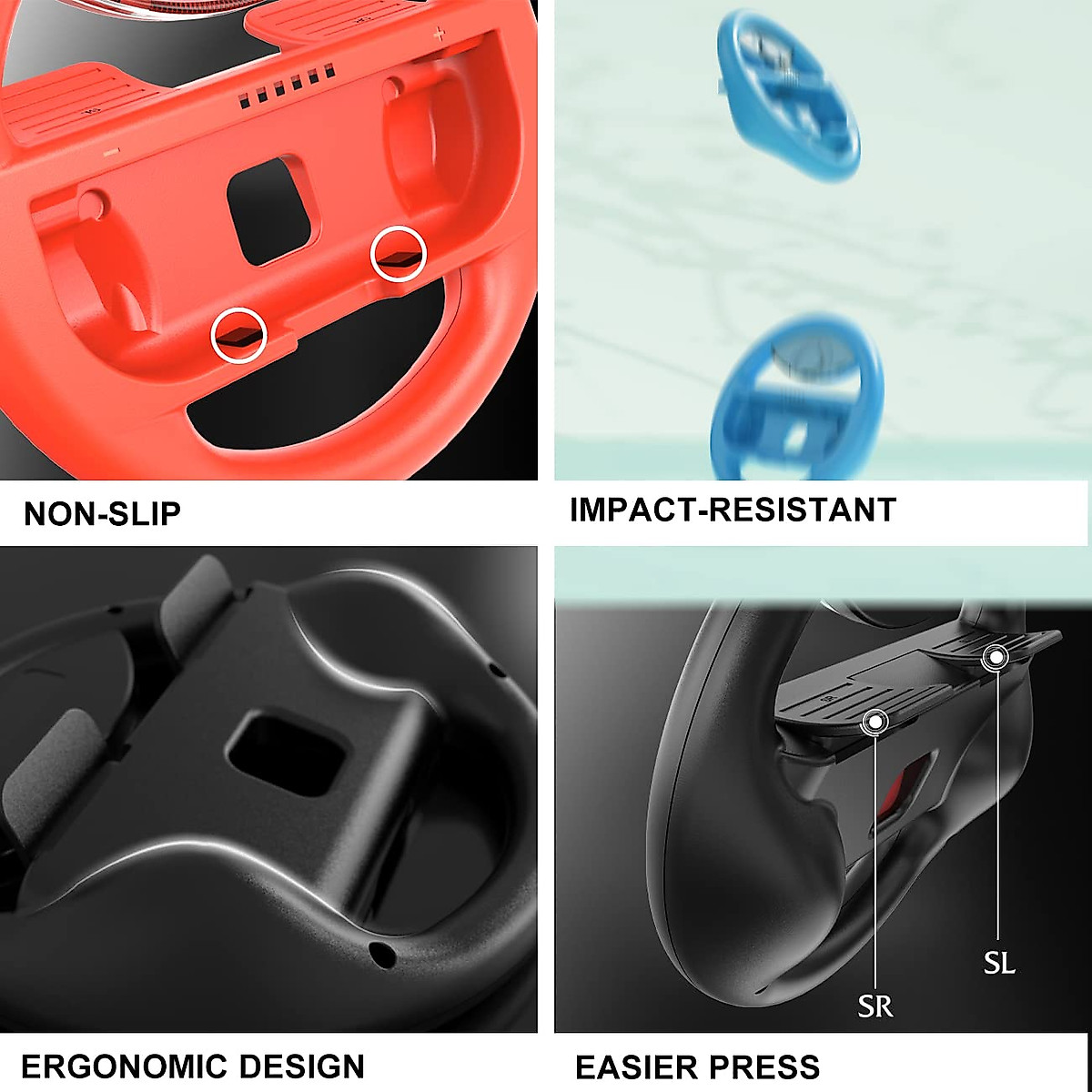 momen Switch Steering Wheel for Switch Controllers, Switch Racing Wheel Handle Kit for Joy-Con Controllers 4 Pack Perfect for Switch Rracing Game (Black, Blue, Red)