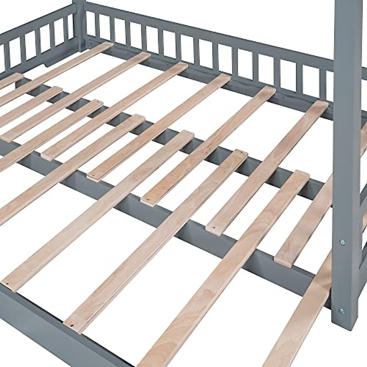 AOCOROE House Bed Frame Twin/King Bed Frame for Boys and Girls, Wood Extending Twin to King Extendable Playhouse-Design Montessori Floor Bed Platform Bed Frame with Trundle