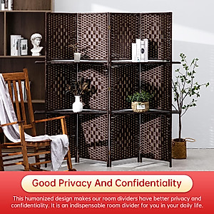 Room Divider 4 Panels Wood Frame Foldable Portable Separator Screen Folding Wall Dividers with Removable Storage Shelves for Home Living Room,Brown