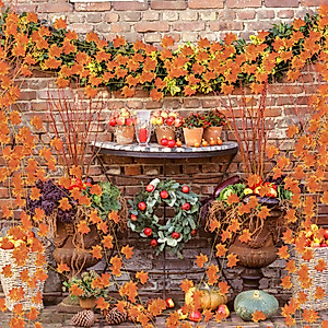 Fall Leaf Garland - Fall Leaves Decor Autumn Leaf Garland Hanging Vines Artificial Fall Maple Leaves 12 Pack - Thanksgiving Halloween Leaves Garland Christmas Decor for Home Garden Party Fireplace