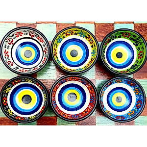 Ceramic Evil Eye Bowl Handicraft Motif 6 Pieces 6 Colors