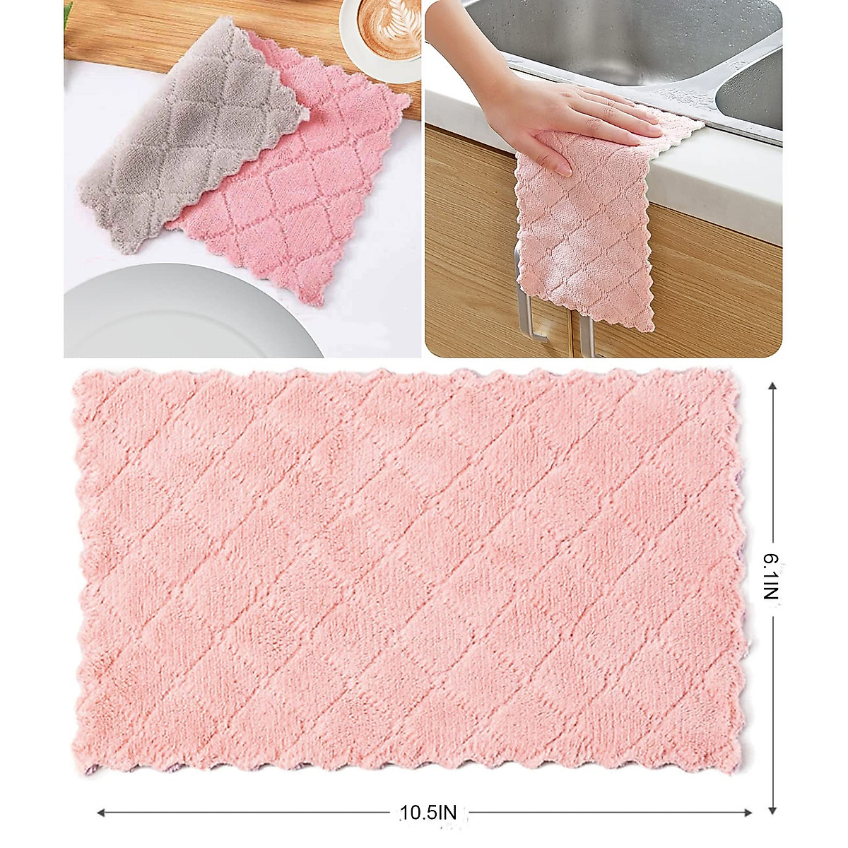 12 Pack Kitchen Towels Quick Dry Washcloths, Coral Velvet Dishtowels Multipurpose Reusable Cloths, Soft Tea Absorbent Cleaning Cloths Double-Sided Microfiber Lint Free Rags.