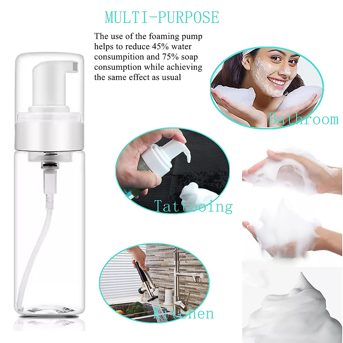 Foam Bottle Dispenser,2pcs 200ml/7OZ Foaming Pump Bottle Foam Soap Bottle Dispenser Transparent Empty Spray Bottles Foaming Hand Soap Dispenser Bottles Refillable Soap Dispenser