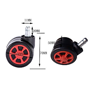 TEKEFT Gaming Office Chair Casters Floor Protection Rubber (5 Sets) 60mm Casters with Standard Stem Size (Red)