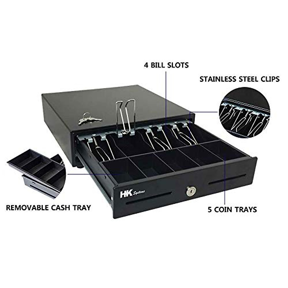 HK SYSTEMS 13" Heavy Duty Black "Push" Open Cash Drawer, 4B5C with Under Counter Mounting Metal bracket