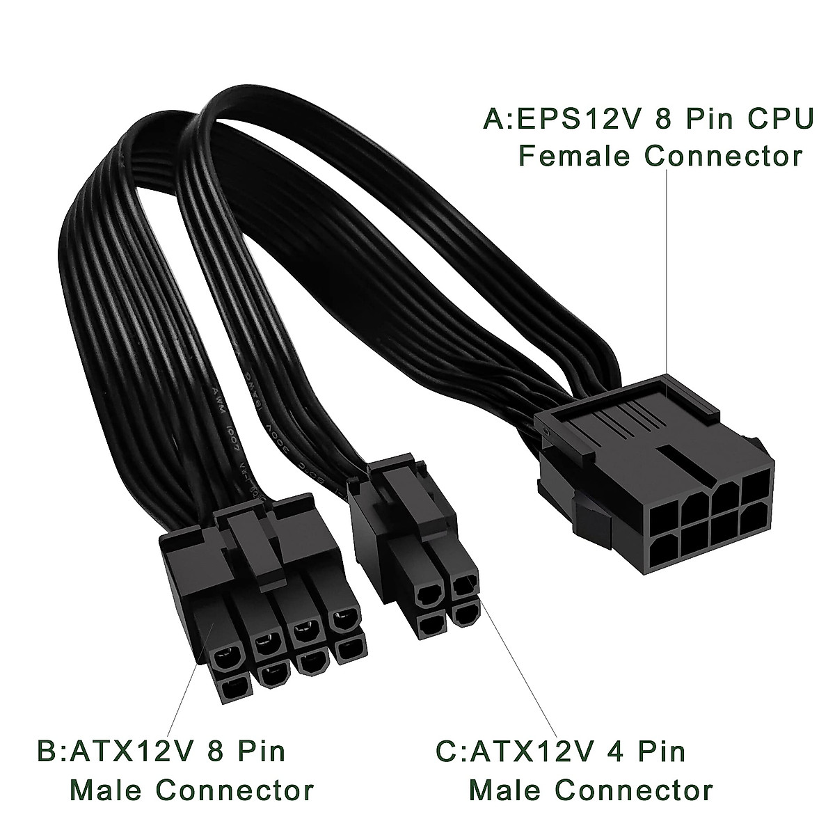JZYMOD EPS12V CPU 8 Pin Female to CPU ATX 8 Pin and ATX 4 Pin Male Power Supply Extension Cable