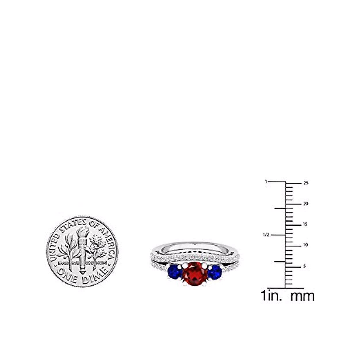 Dazzlingrock Collection 5.5 MM Round Garnet,Blue Sapphire & Diamond Wedding Ring Set in 10K White Gold, Size 6.5