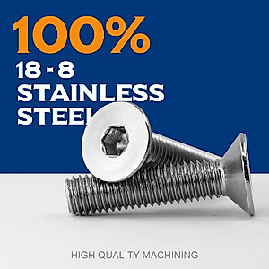 10 PCS M8-1.25 x 80mm Flat Head Socket Cap Screws, Stainless Steel A2-70, DIN 7991, Allen Socket Drive,Full Thread, Machine Thread