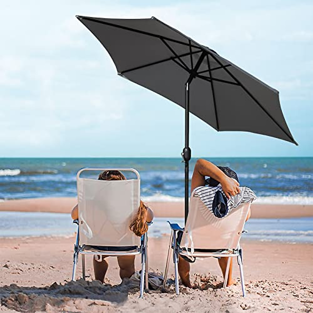 TUKAILAi 10ft Patio Umbrella, 3M Heavy Duty Outdoor Umbrella with Push Button Tilt Crank and 6 Sturdy Ribs, UV 50+ Protection Sun Shade for Market, Garden, Patio, Backyard & Pool (Grey)