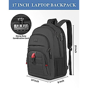 Anti Theft Travel Backpack for Men, 17 Inch Laptop Backpack with USB Charging Port & Lock, Large TSA Water Resistant Lockable Lightweight Casual Daypack College Business Work Computer Bag, Black