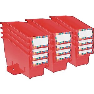 Really Good Stuff Non-Tip Book and Binder Holders with Stabilizer Wings, 5½” by 13½” by 7¾” - Set of 12, Red Classroom Organization and Storage Solution