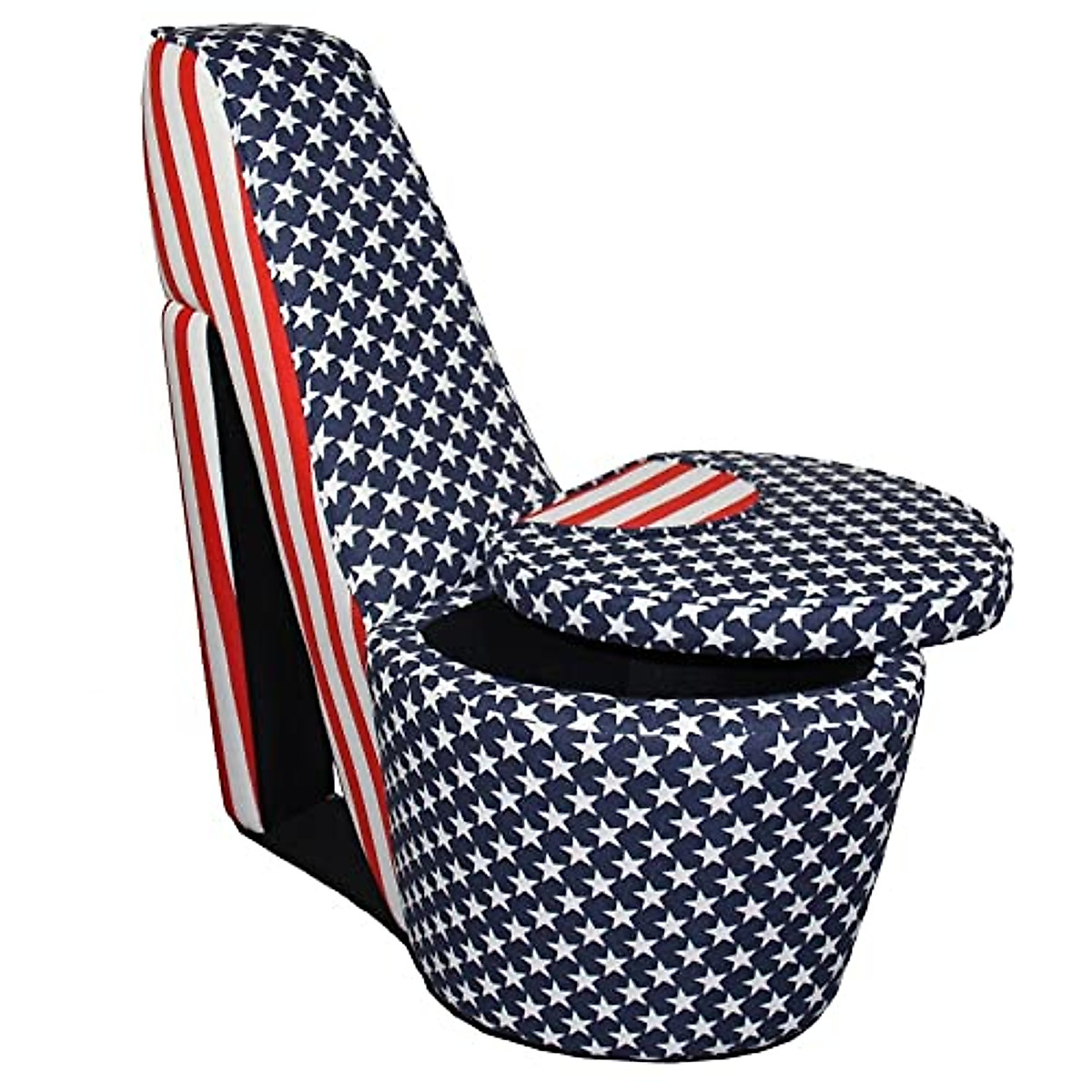HomeRoots American Flag Wood/Faux Suede Red White and Blue Patriotic Print 1 High Heel Shoe Storage Chair