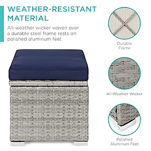 Best Choice Products Set of 2 Wicker Ottomans, Multipurpose Outdoor Furniture for Patio, Backyard, Additional Seating, Footrest, Side Table w/Storage, Removable Cushions - Gray/Navy