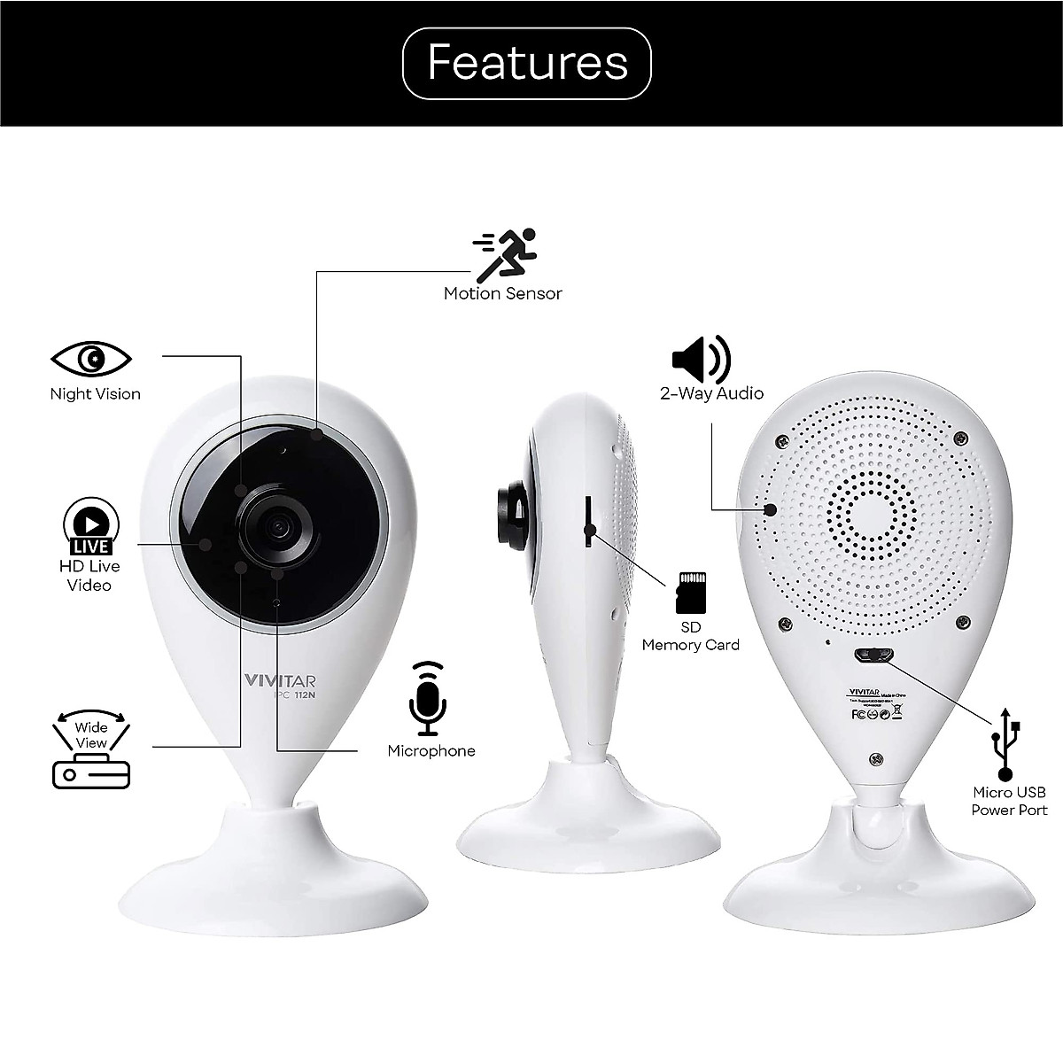Vivitar Smart Home Security Camera, Indoor Wide Angle WiFi Camera for Home Security with Night Vision, Motion Alerts, 2 Way Communication, Pet and Baby Monitor Surveillance Camera