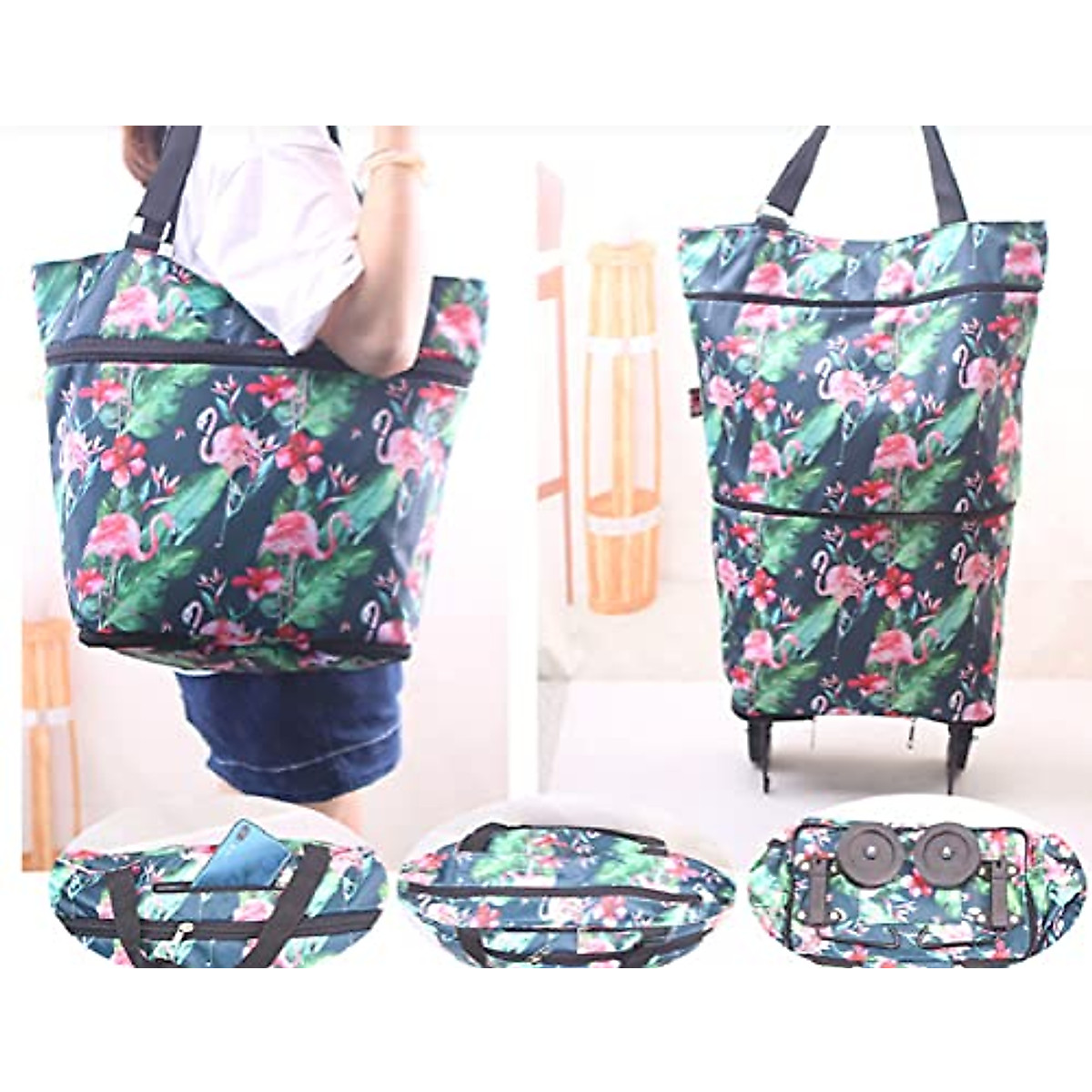 Cowinbest Upgrade Shopping Bag with Wheels Portable Trolley Bag Grocery Cart Hand Pulling Utility with Hand Straps Folding Shopping Cart- Larger Size & Waterproof & Strong（B088K4RQF7）