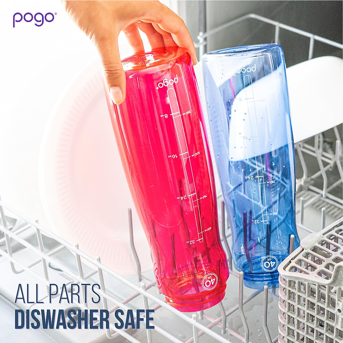 Pogo BPA-Free Plastic Water Bottle with Soft Straw Lid, 18oz. (Blue)