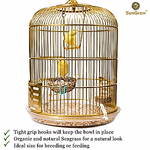 SunGrow Seagrass Bird Nest, Attachable to Cage, 2 Metal Hooks Included, for Canaries, Budgies or Finches