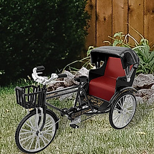 shamjina Chinese Style 1/12 Scale Tricycle Model, Three Wheeled Rickshaw Toy Building Landscape Ornament Miniature Statue for Boys, Girls, Kids, Black