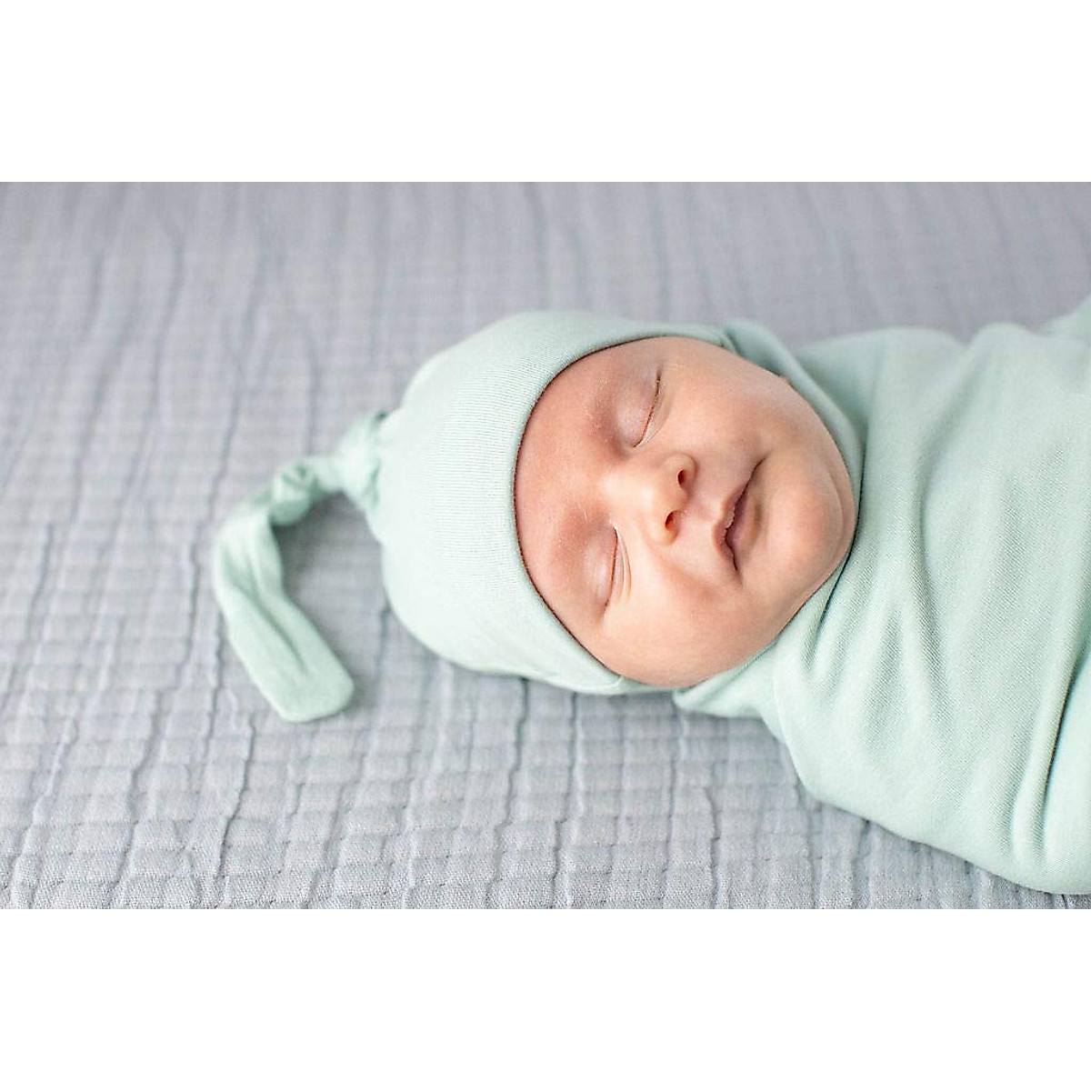 Baby Be Mine Newborn Baby Swaddle Blanket with Matching Knotted Hat (Sage)