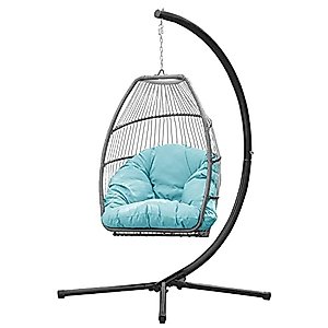 Hanging Swing Chair Egg Chair Hammock Chair Basket Chair UV Resistant Cushion with Stand for Indoor Bedroom Outdoor Garden Backyard,Blue