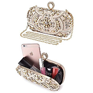 UBORSE Beaded Crystal Clutch Purses for Women Evening Handbags Formal Rhinestone Wedding Purse Prom Cocktail Party Bag Gold