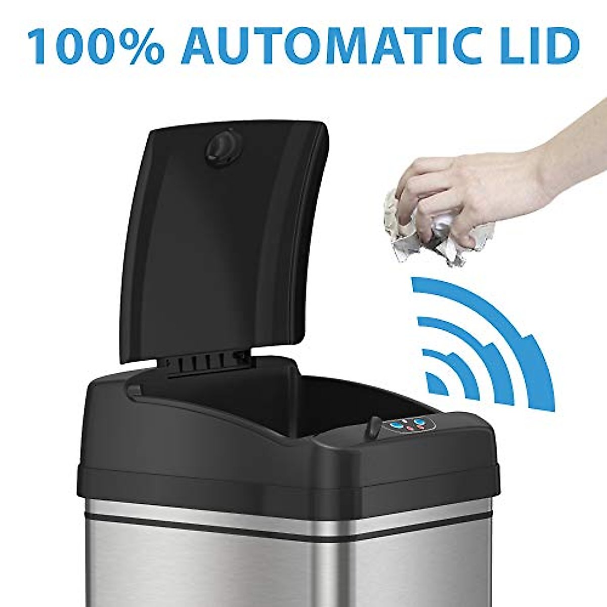 iTouchless Glide 13 Gallon Sensor Trash Can with Wheels and Odor Control System Stainless Steel Silver Rectangle Fingerprint Proof Seal On-Off Switch