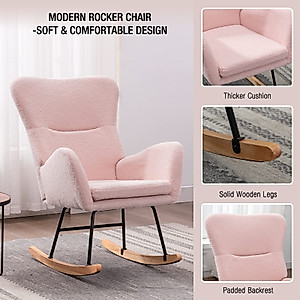 ONPNO Modern Rocking Accent Chair, High Backrest Glider Rocker for Baby Nursery, Uplostered Comfy Armchair for Living Room Bedroom (Pink)
