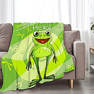 Funny Green Frog Throw Blanket Cartoon Cute Frog Print Blanket Gifts for Frog Lovers Kids Adults Super Soft Cozy Fleece Warm Lightweight Plush Blanket Decor for Living Room Couch Bed Dorm 40''X50''