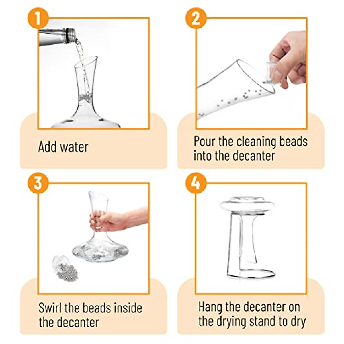 BTaT- XL Decanter with Drying Stand, Stopper, Brush and Beads, Hand Blown Crystal Glass, Wine Decanter, Wine Carafe, Wine Accessories, Red Wine Decanter, Wine Gift