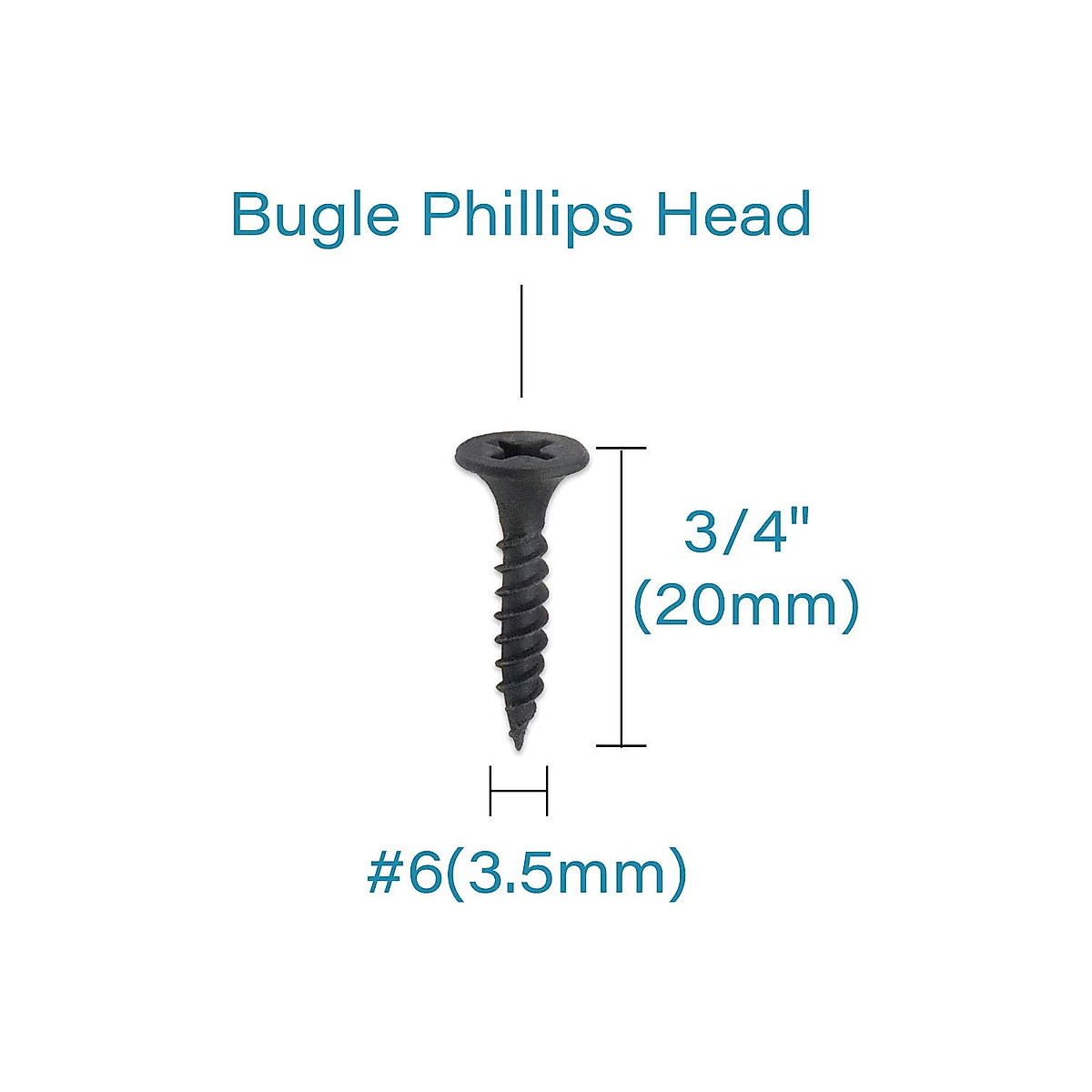 IMScrews 100pcs #6 x 3/4" Flat Head Phillips Drywall Screws Fine Thread Sharp Point Wood Screw, Carbon Steel 1022A, Black Phosphate