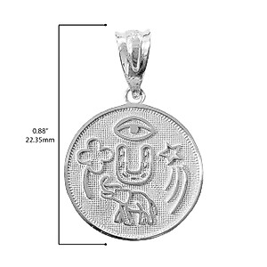 .925 Sterling Silver Lucky Charm Round Coin Medal Talisman Pendant - Pendant Only