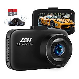 Dash Cam,Dash Cam Front and Rear,AQV Dual Dash cam Built-in GPS, 4K+1080P,Parking Monitor, Super Night Vision, Capacitor, WDR,G-Sensor, Motion Detector,Loop Recording,Support 128GB Max