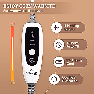 CAROMIO Electric Heated Blanket Throw, 4 Heating Levels & 4 Hours Auto Off, Thick Flannel & Sherpa Reversible Electric Blanket, Fast Heating Blanket Throw with Overheating Protection, Brown 50" x 60"