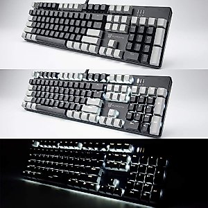 Mechanical Keyboard Gaming Keyboard | Black Switch, Black Grey Color & White Backlit Keyboard | 104 Keys US Layout | Wired Gaming Keyboard | Hot Swappable Mechanical Keyboard, PC Gaming Keyboard