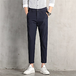 Men Classic Business Comfort Pant Straight Leg Flat Front Tapered Suit Pant Ultra Lightweight Solid Color Trousers (Dark Blue,31)